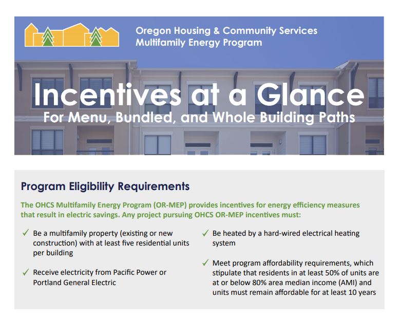 Incentives at a Glance Booklet Preview - Oregon Multifamily Energy Program